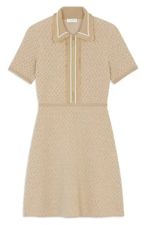 Sandro SANDRO Tweed Short Sleeve Fit & Flare Dress Beige