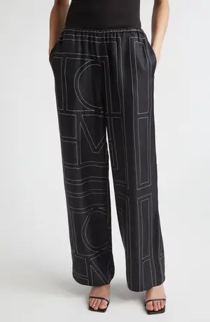TOTEME Monogram Silk Pajama Bottoms Black Monogram