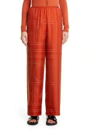 TOTEME Monogram Silk Pajama Bottoms Bloody Mary