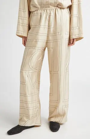 TOTEME Monogram Silk Pajama Bottoms - Ivory Monogram