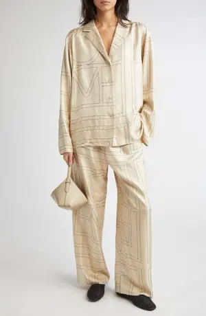 TOTEME Monogram Silk Pajama Bottoms - Ivory Monogram
