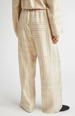 TOTEME Monogram Silk Pajama Bottoms - Ivory Monogram