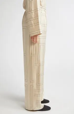 TOTEME Monogram Silk Pajama Bottoms - Ivory Monogram