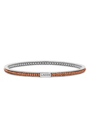 Lagos LAGOS Caviar Icon Beaded Bangle Bracelet Silver/ Hessanite Garnet