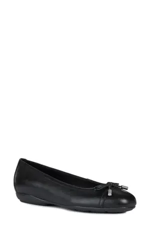 Geox Annytah Cap Toe Flat Black Nappa Leather