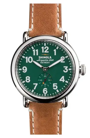 Shinola SHINOLA The Runwell Leather Strap Watch Brown/ Green