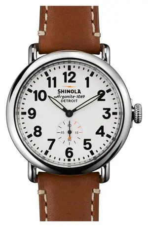 Shinola The Runwell Leather Strap Watch - Brown/ White