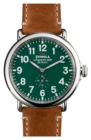 Shinola The Runwell Leather Strap Watch - Brown/green/silver