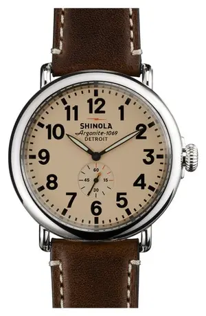 Shinola SHINOLA The Runwell Leather Strap Watch Dark Coffee/ Cream/ Silver