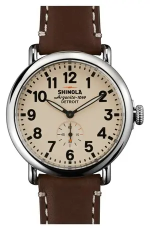 Shinola The Runwell Leather Strap Watch - Dark Coffee/cream