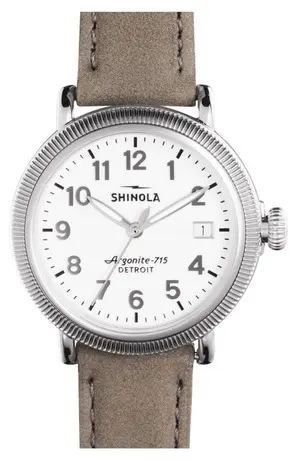 Shinola SHINOLA The Runwell Leather Strap Watch Heather Grey/blue