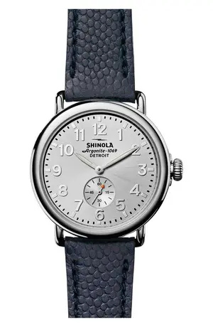 Shinola SHINOLA The Runwell Leather Strap Watch Silver