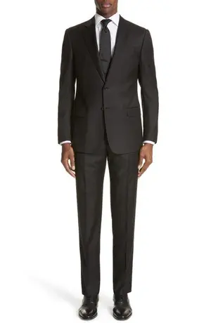 Emporio Armani Trim Fit Solid Wool Suit - Solid Black