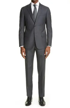 Emporio Armani Trim Fit Solid Wool Suit - Solid Dark Grey