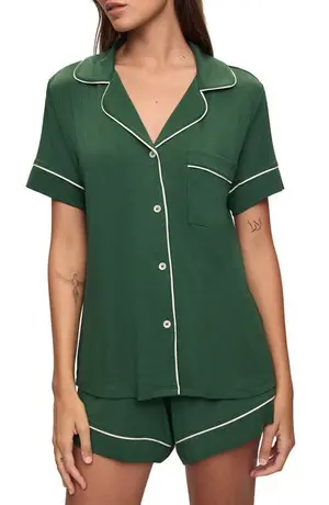 Eberjey Gisele Relaxed Short Pajamas Forest Green/ivory