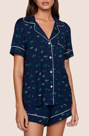 Eberjey Gisele Relaxed Short Pajamas Forest Pine Navy/ivory