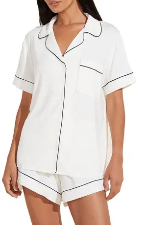Eberjey Gisele Relaxed Short Pajamas - Ivory/navy