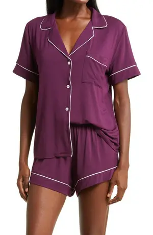 Eberjey Gisele Relaxed Short Pajamas Plum/ Ivory