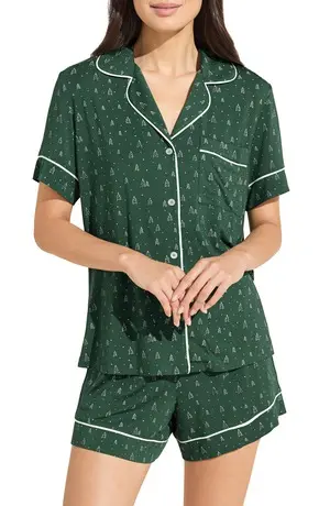 Eberjey Gisele Relaxed Short Pajamas Winterpine Forest Green/ Ivy