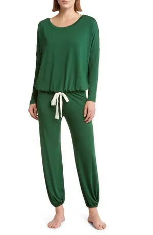 Eberjey EBERJEY Gisele Jersey Knit Pajama Set Forest Green/ Bone