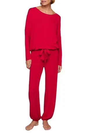 Eberjey Gisele Jersey Knit Slouchy Pajamas - Holly Red/holly Red