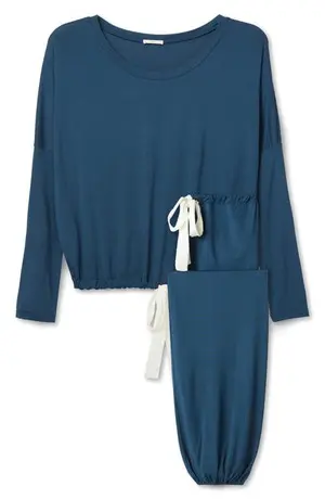 Eberjey EBERJEY Gisele Jersey Knit Pajama Set Indigo Blue/ Ivory