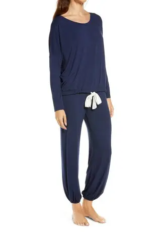 Eberjey Gisele Jersey Knit Pajama Set - Navy/ivory