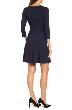 Karen Kane Faux-wrap Drape Dress - Navy