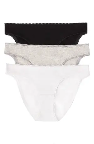 ON GOSSAMER 3-pack Cotton Hip Bikinis Black/ White/ Gray