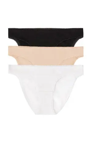 ON GOSSAMER 3-pack Cotton Hip Bikinis - Black/white/champagne
