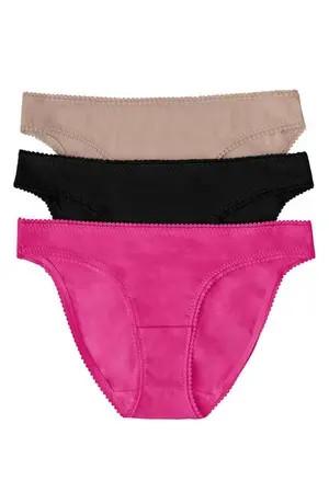ON GOSSAMER 3-pack Cotton Hip Bikinis Rv/blk/chp
