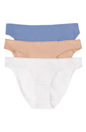 ON GOSSAMER 3-pack Cotton Hip Bikinis White/ Champagne/ Blue Mist