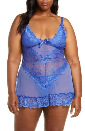 OH LA LA CHERI OH LA LA CHERI Soft Cup Babydoll Chemise Set Dazzling Blue
