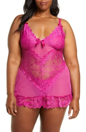 OH LA LA CHERI OH LA LA CHERI Soft Cup Babydoll Chemise Set Festival Fuchsia