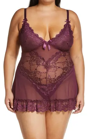 OH LA LA CHERI OH LA LA CHERI Soft Cup Babydoll Chemise Set Italian Plum