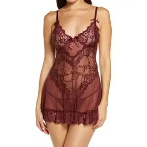 OH LA LA CHERI OH LA LA CHERI Soft Cup Babydoll Chemise Set Zinfandel