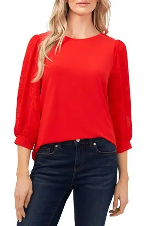 CECE DUPRAZ Lace Sleeve Crepe Blouse