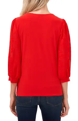 CECE DUPRAZ Lace Sleeve Crepe Blouse