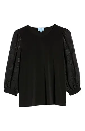 CECE DUPRAZ Lace Sleeve Crepe Blouse