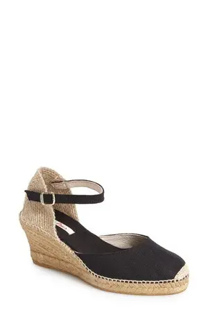 TONI PONS Caldes Linen Wedge Sandal - Black