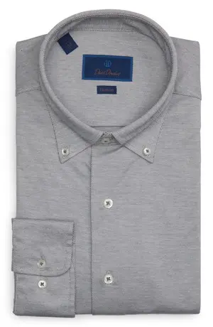 David Donahue Trim Fit Solid Dress Shirt Black/ White
