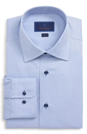 David Donahue Trim Fit Solid Dress Shirt Blue