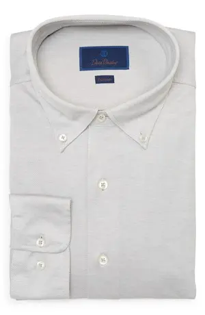 David Donahue Trim Fit Solid Dress Shirt Gray