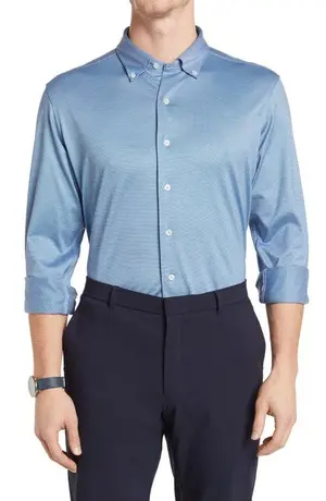 David Donahue Trim Fit Solid Dress Shirt Navy/ Sky