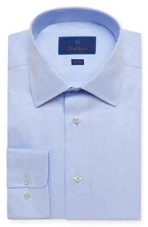 David Donahue Trim Fit Superfine Twill Dress Shirt - Sky