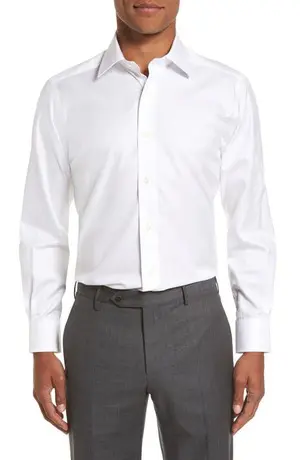 David Donahue Trim Fit Superfine Twill Dress Shirt - White