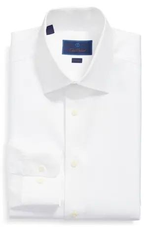 David Donahue Trim Fit Superfine Twill Dress Shirt - White