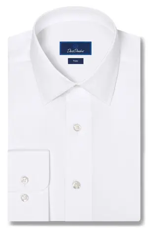 David Donahue Trim Fit Superfine Twill Dress Shirt - White