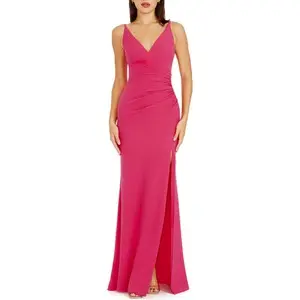 Dress The Population Jordan Ruched Side Slit Gown - Begonia
