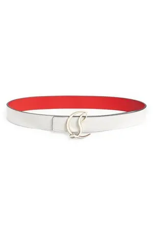 CHRISTIAN LOUBOUTIN Christian Louboutin Logo Buckle Leather Belt Bianco/ Gold